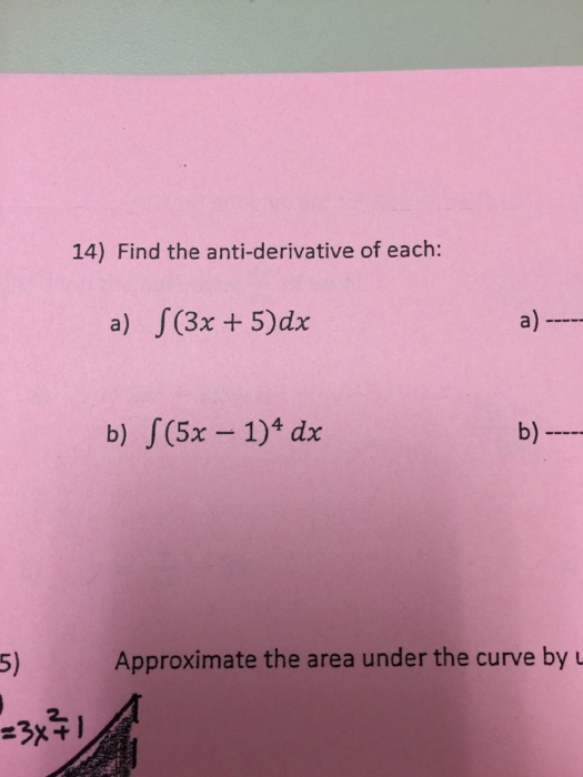 Solved Find the anti-derivative of each: integral (3x + 5 | Chegg.com