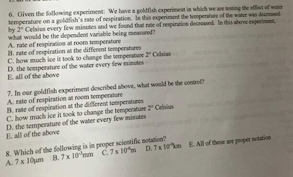 Solved Given the following experiment: We have a goldfish | Chegg.com