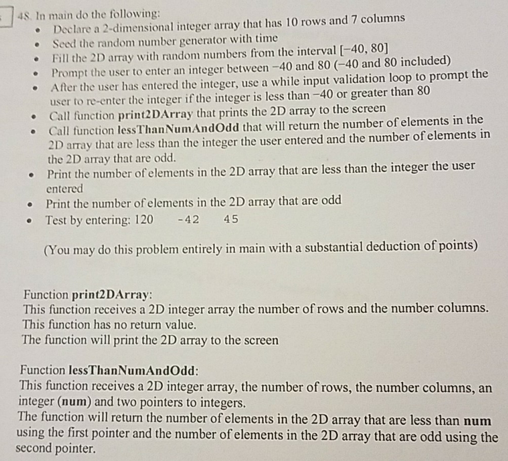 Solved 4S. In main do the following: Declare a 2-dimensional | Chegg.com