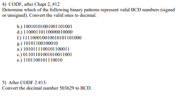 Solved 4) CODF, after Chapt 2, #12 Determine which of the | Chegg.com