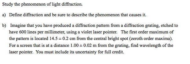 Solved Study the phenomenon of light diffraction. a) Define | Chegg.com