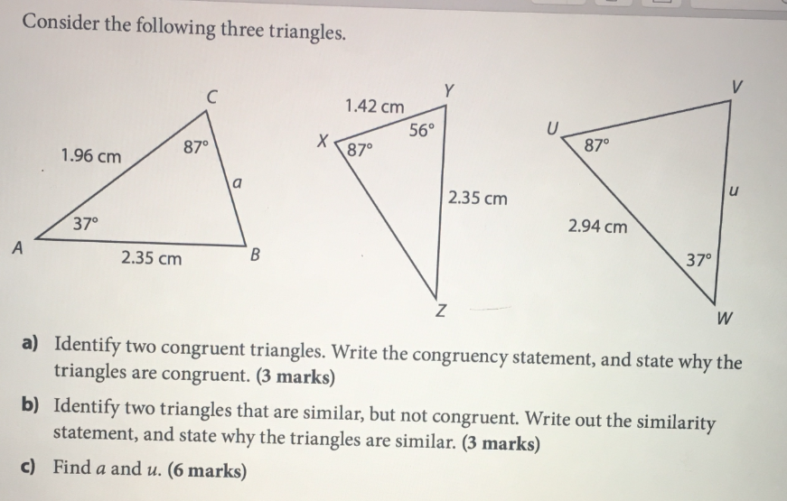 Solved Consider the following three triangles. 1.42 cm 560 | Chegg.com