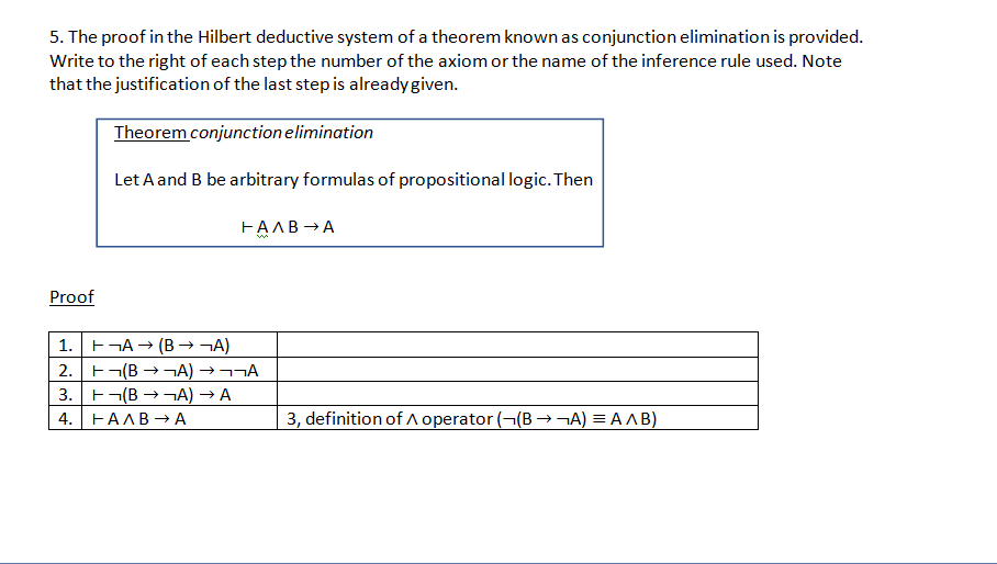 Solved 5. The proof in the Hilbert deductive system of a | Chegg.com