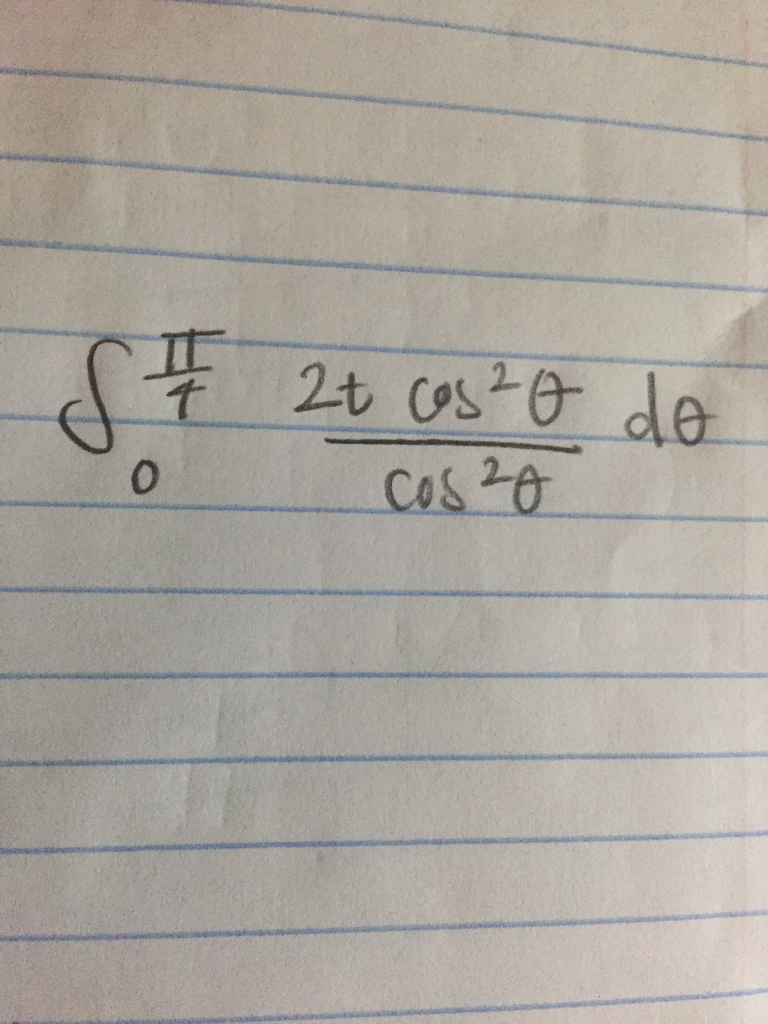 Solved Integrate integral_0^pi/4_0 2t cos^2 theta/cos^2 | Chegg.com