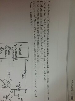 Solved 5. A balanced Y load having 20 ohms resistor in | Chegg.com