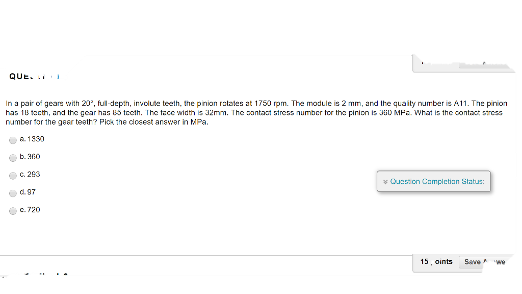 Solved In a pair of gears with 20 degree, full-depth, | Chegg.com