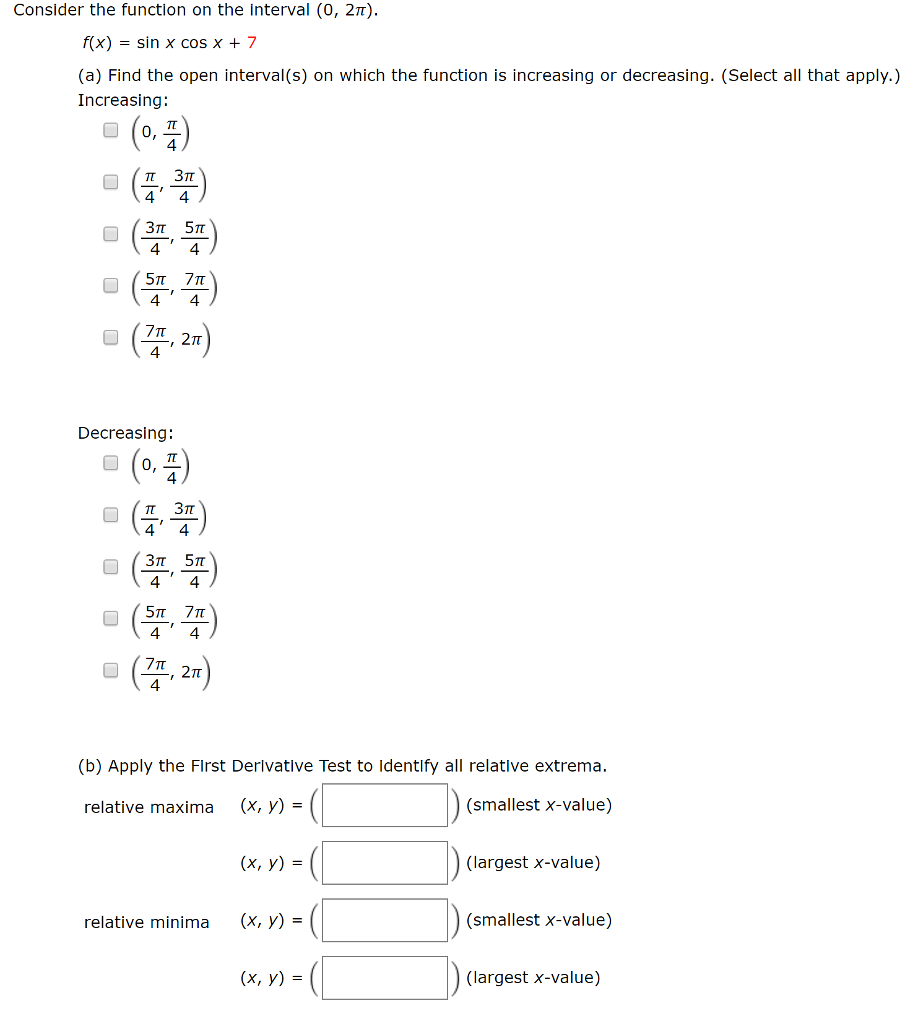 Solved Consider the function on the interval (0, 2 pi). | Chegg.com
