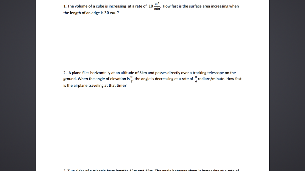 Solved 1. The volume of a cube is increasing at a rate of | Chegg.com
