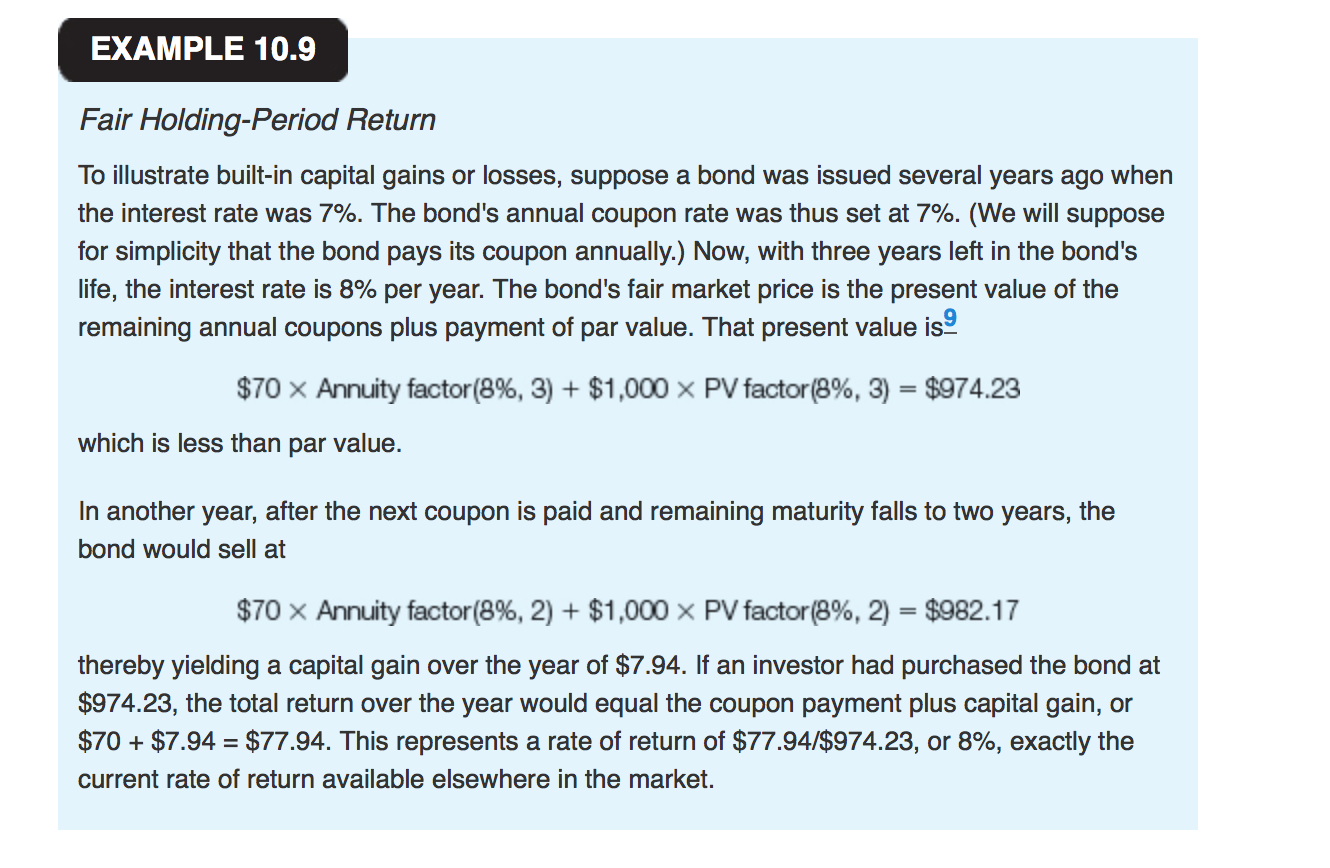 Solved EXAMPLE 10.9 Fair Holding-Period Return To illustrate | Chegg.com