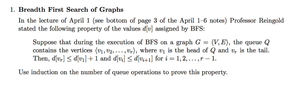 1. Breadth First Search of Graphs In the lecture of | Chegg.com