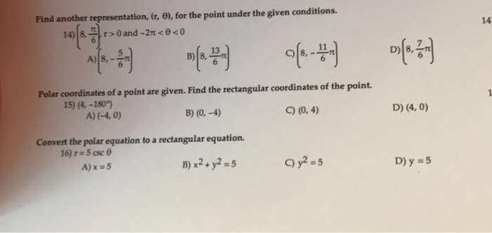 Solved Find another representation, (r, theta), for the | Chegg.com