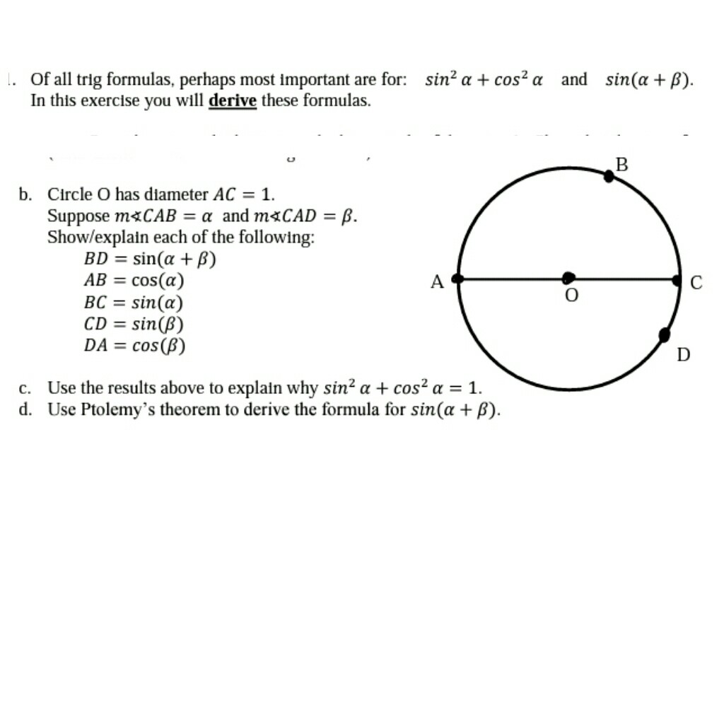 Solved Of all trig formulas, perhaps most important are for: | Chegg.com