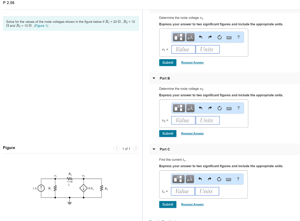 Solved P 2.56 Solve for the values of the node voltages | Chegg.com