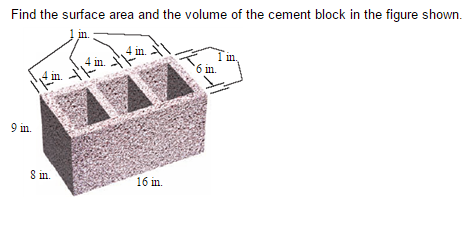 Solved Find the surface area and the volume of the cement | Chegg.com