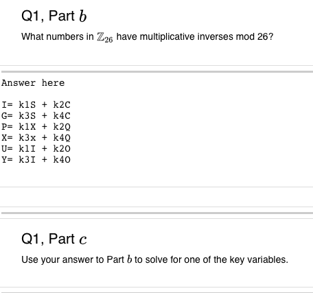 Q1, Part b What numbers in Z26 have multiplicative | Chegg.com