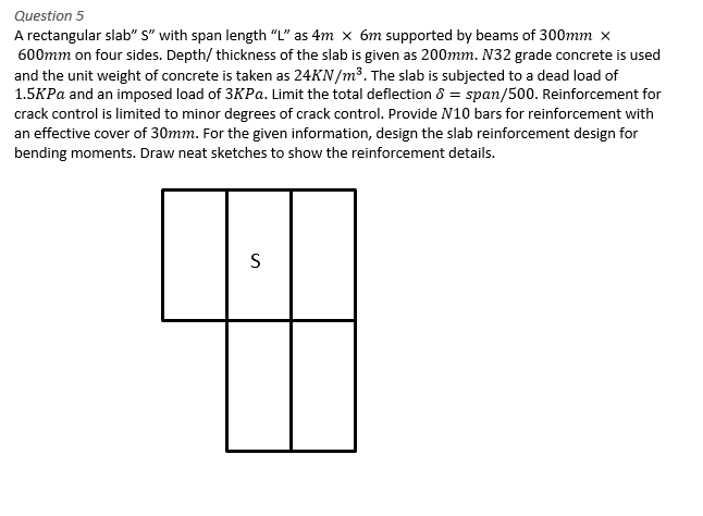 Solved Question 5 A rectangular slab" S" with span length | Chegg.com
