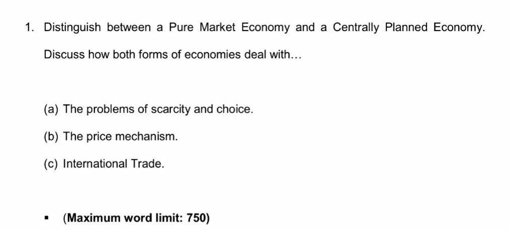 Solved 1. Distinguish between a Pure Market Economy and a | Chegg.com