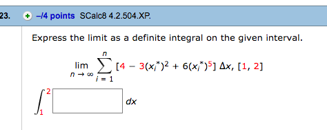 Solved Express the limit as a definite integral on the given | Chegg.com