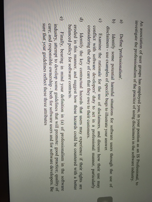 Solved Software Contracts and Professional Accountability | Chegg.com