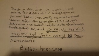 Solved Design a diff. amp, with a basic current mirror, for | Chegg.com