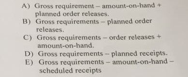 Solved A) Gross requirement- amount-on-hand + planned order | Chegg.com