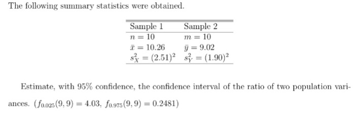 Solved The following summary statistics were obtained. | Chegg.com Solved The following summary statistics were obtained. | Chegg.com