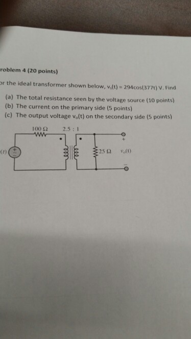 Solved the ideal transformer shown below, v_s(t) = | Chegg.com