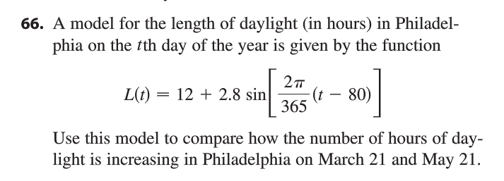 Solved 66. A model for the length of daylight (in hours) in | Chegg.com