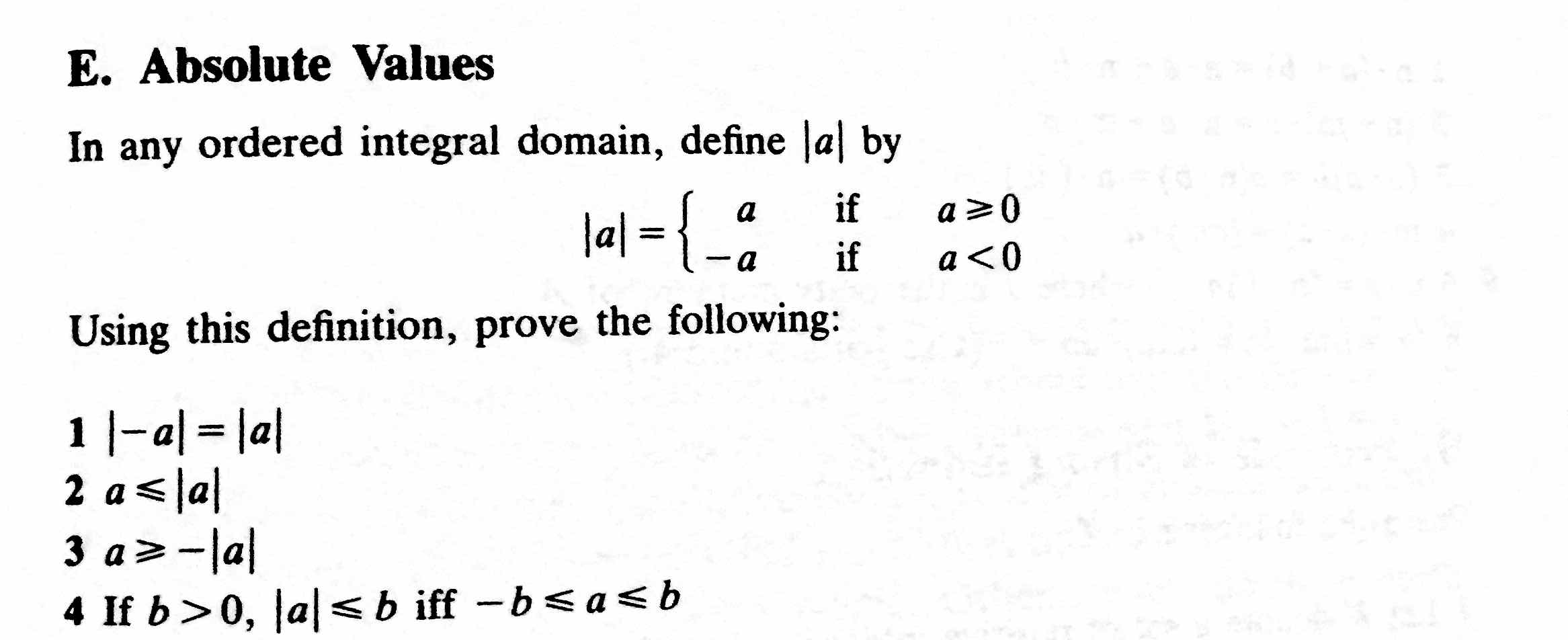 Solved E. Absolute Values In any ordered integral domain, | Chegg.com
