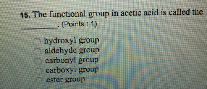 Solved The functional group in acetic acid is called the | Chegg.com