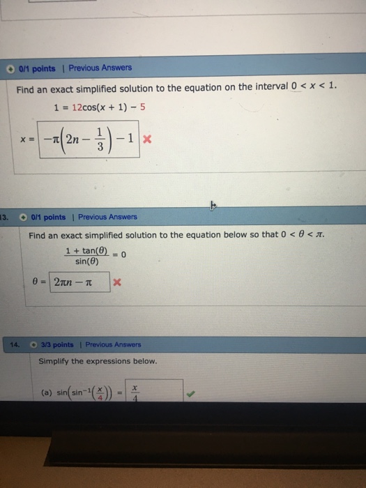Solved Find an exact simplified solution to the equation on | Chegg.com