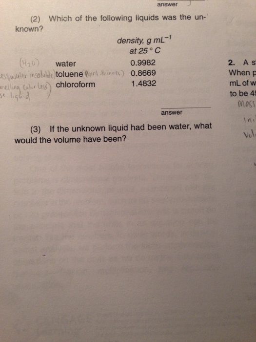 Solved (2) Which of the following liquids was the unknown? | Chegg.com