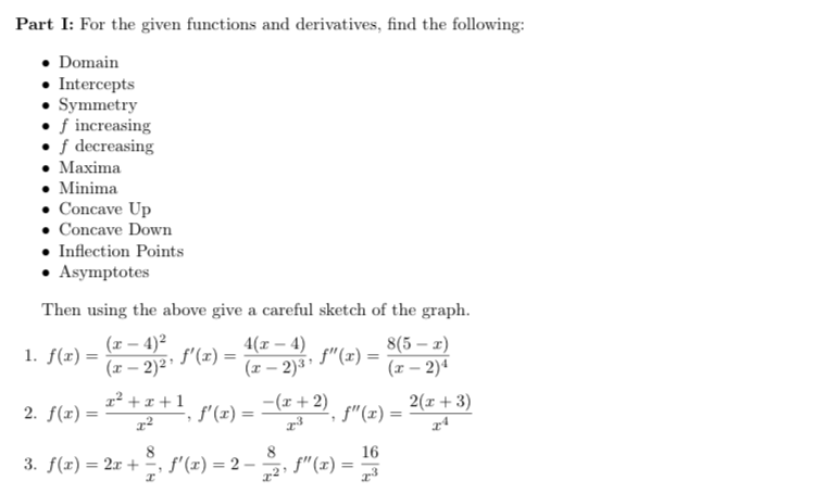 Solved Part I: For the given functions and derivatives, find | Chegg.com