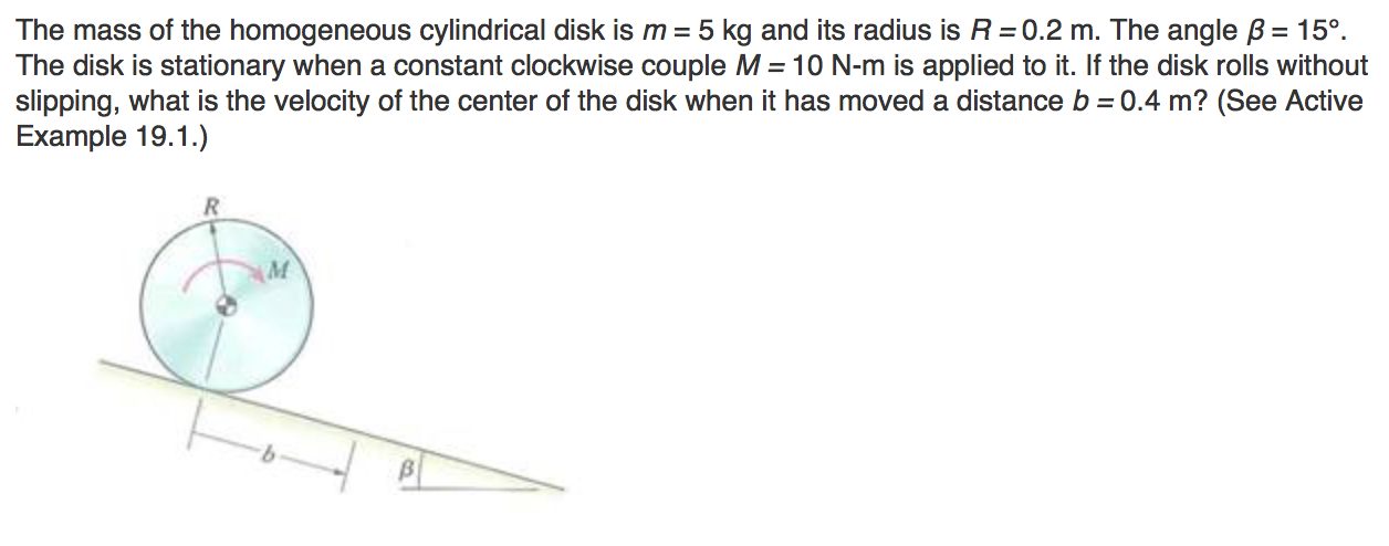 Solved The mass of the homogeneous cylindrical disk is m = 5 | Chegg.com