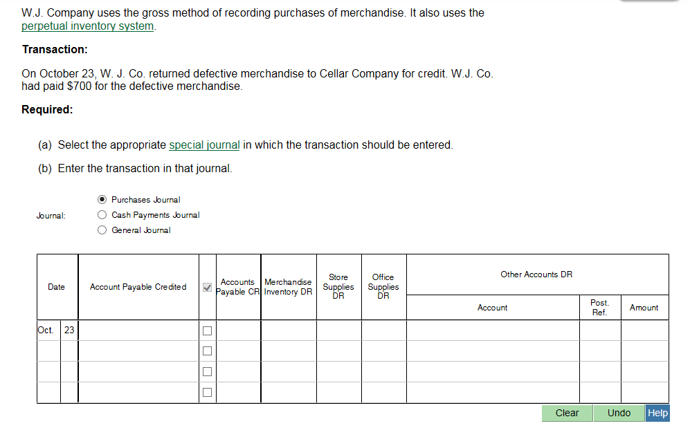 Solved W.J. Company uses the gross method of recording | Chegg.com