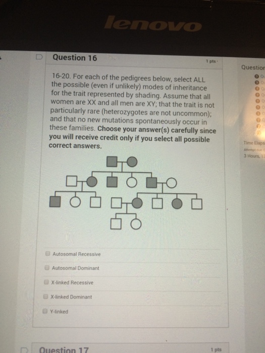 Solved D Question 16 16-20. For each of the pedigrees below, | Chegg.com