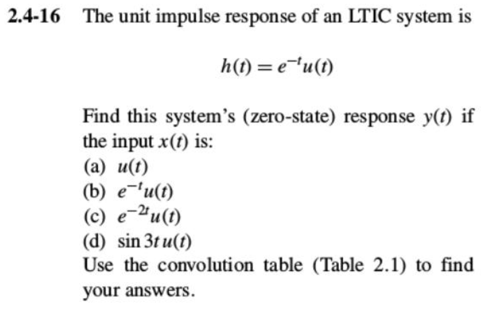 Solved 2.4-16 The unit impulse response of an LTIC system is | Chegg.com