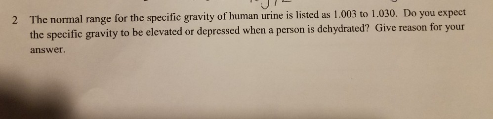 Solved The normal range for the specific gravity of human | Chegg.com