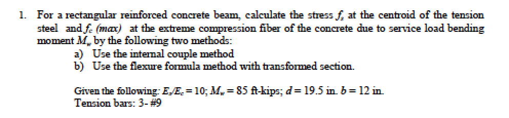 Solved For a rectangular reinforced concrete beam, calculate | Chegg.com