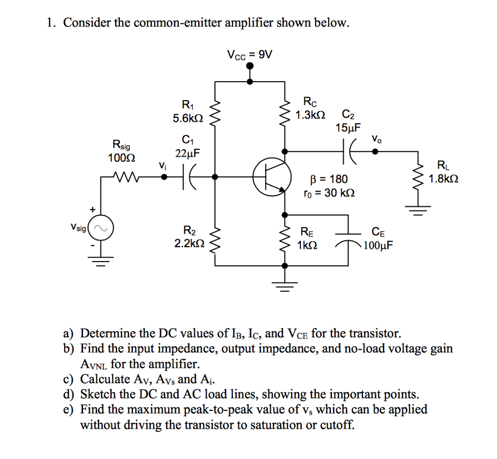 Solved 1. Consider the common-emitter amplifier shown below. | Chegg.com