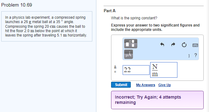 Solved Problem 10.69 Part A In a physics lab experiment, a | Chegg.com