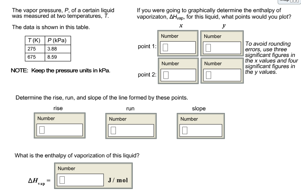 Solved The vapor pressure, P, of a certain liquid was | Chegg.com