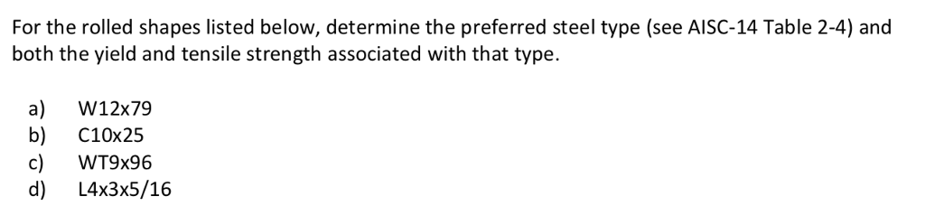 Solved For the rolled shapes listed below, determine the | Chegg.com
