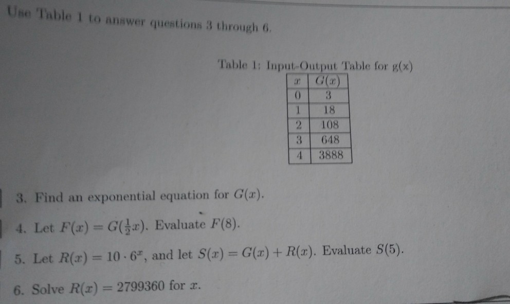 Solved Use Table 1 to answer questions 3 through 6 Table 1: | Chegg.com