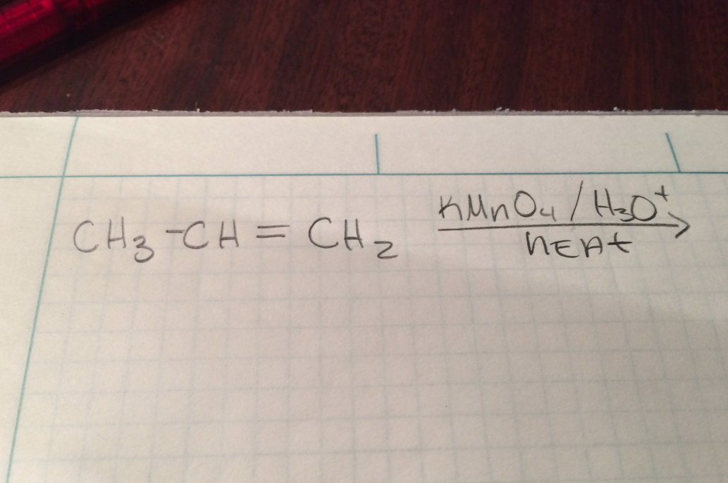 Solved CH3 - CH = CH2 KMnO4 / H3O + rightarrow HEAT | Chegg.com
