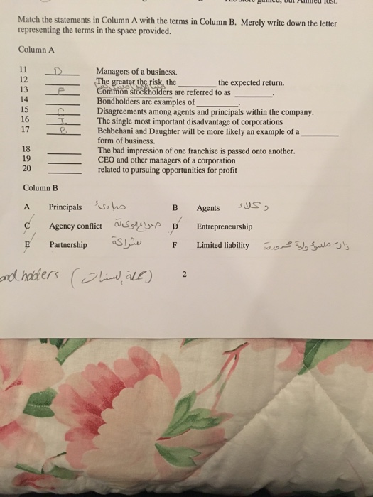 Solved Match the statements in Column A with the terms in | Chegg.com