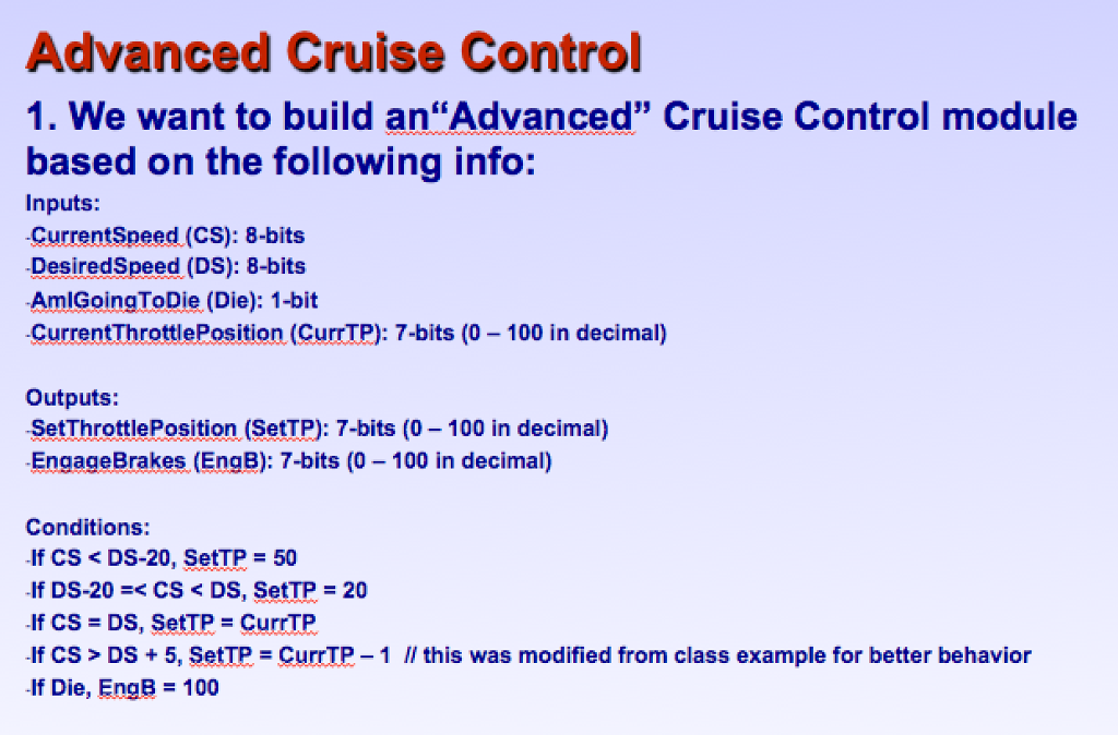 Solved Advanced Cruise Control 1. We want to build | Chegg.com