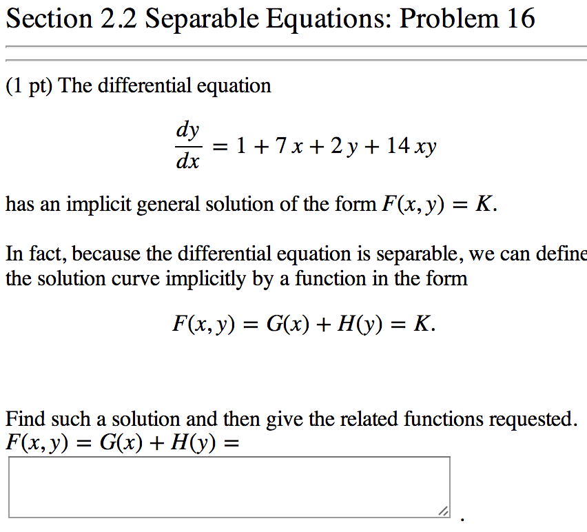 Solved Section 2 2 Separable Equations Problem 16 1 Pt
