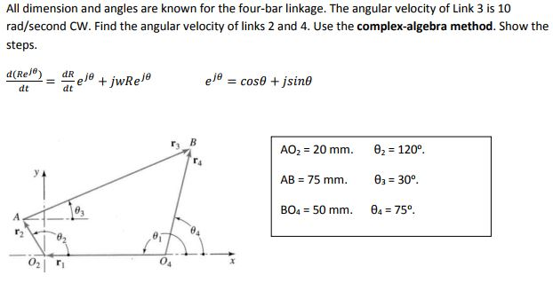 Solved All dimension and angles are known for the four-bar | Chegg.com