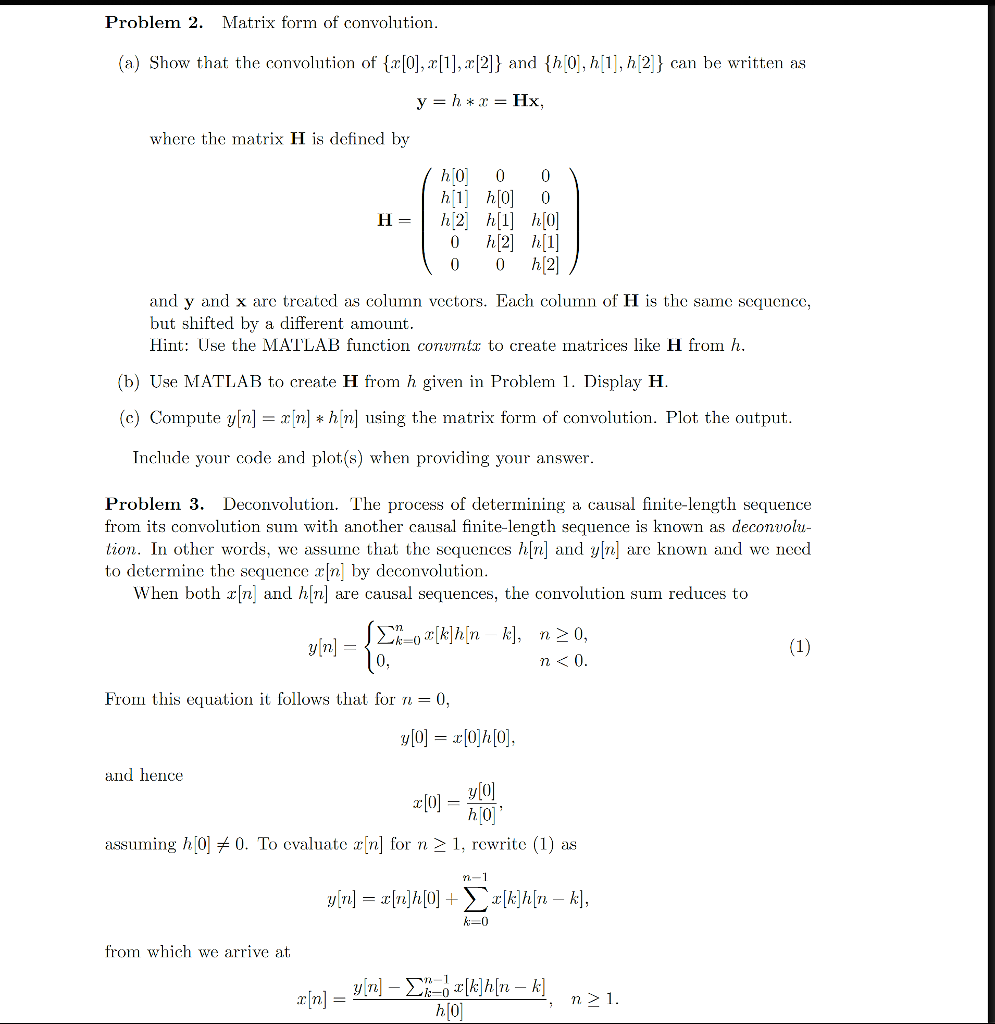 Solved Problem 2. Matrix form of convolution (a) Show that | Chegg.com